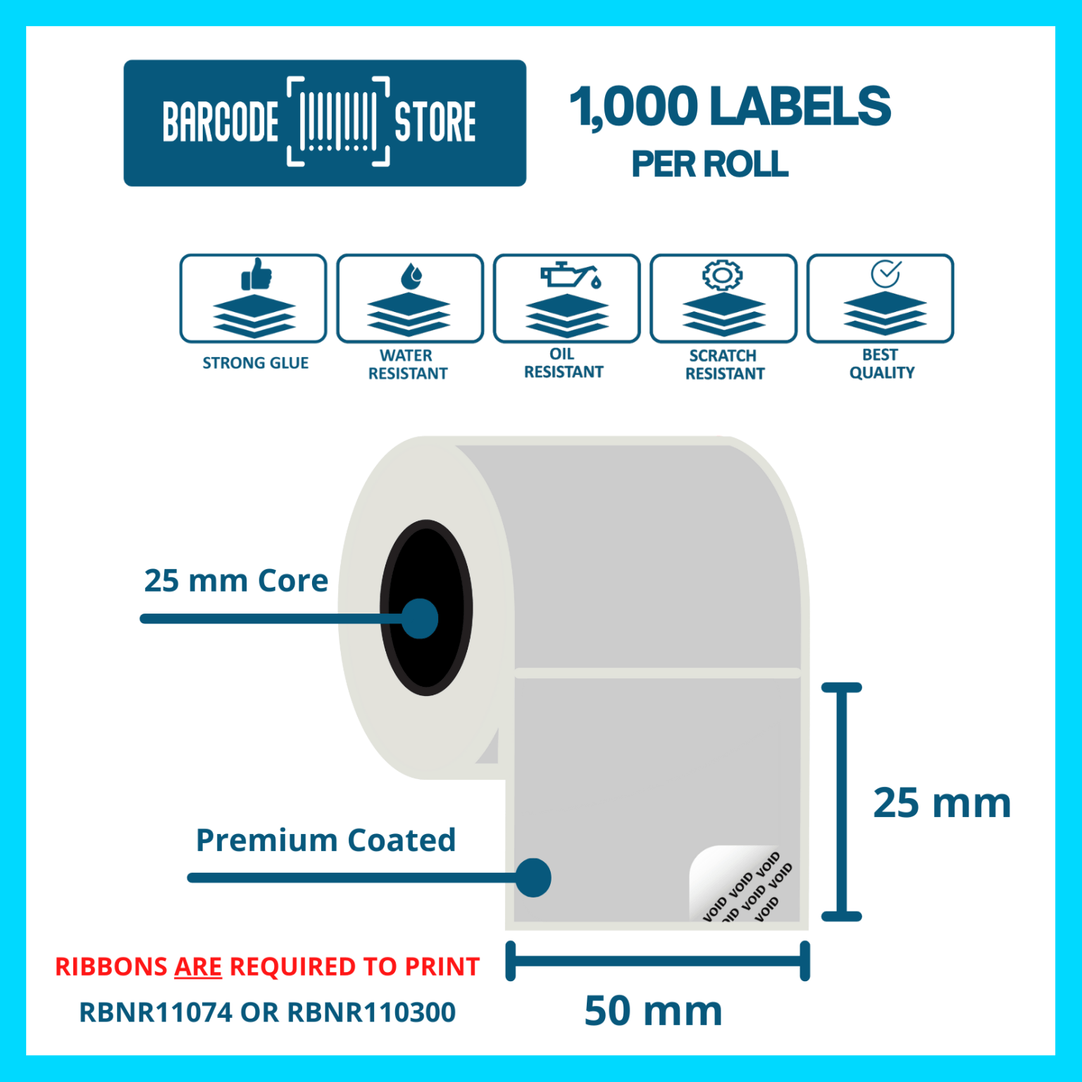 Void Tamper Proof Labels -50mm x 25mm, 1,000 Labels / Roll | Barcode ...